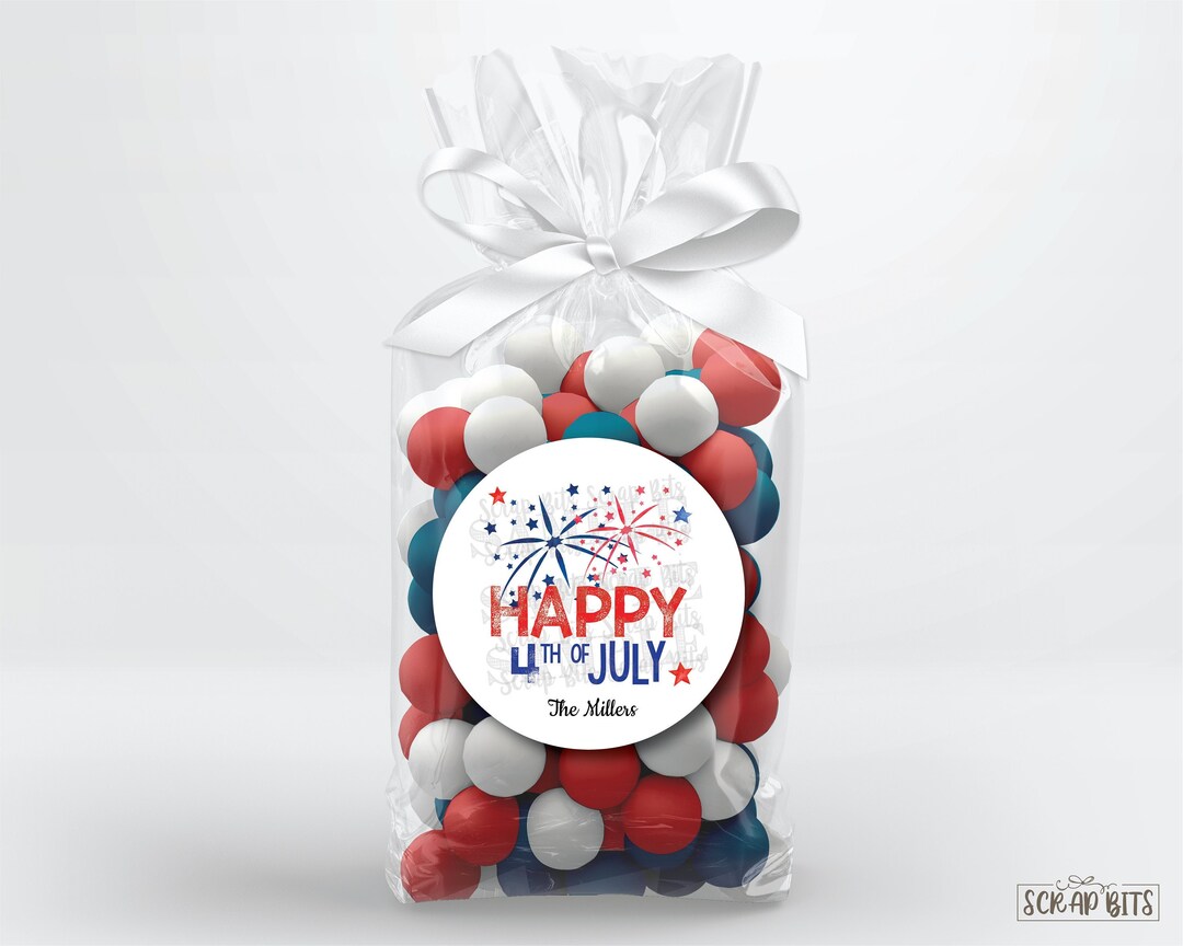Happy 4th of July Favor Stickers & Bags, July 4th Favor Bags, Fireworks ...