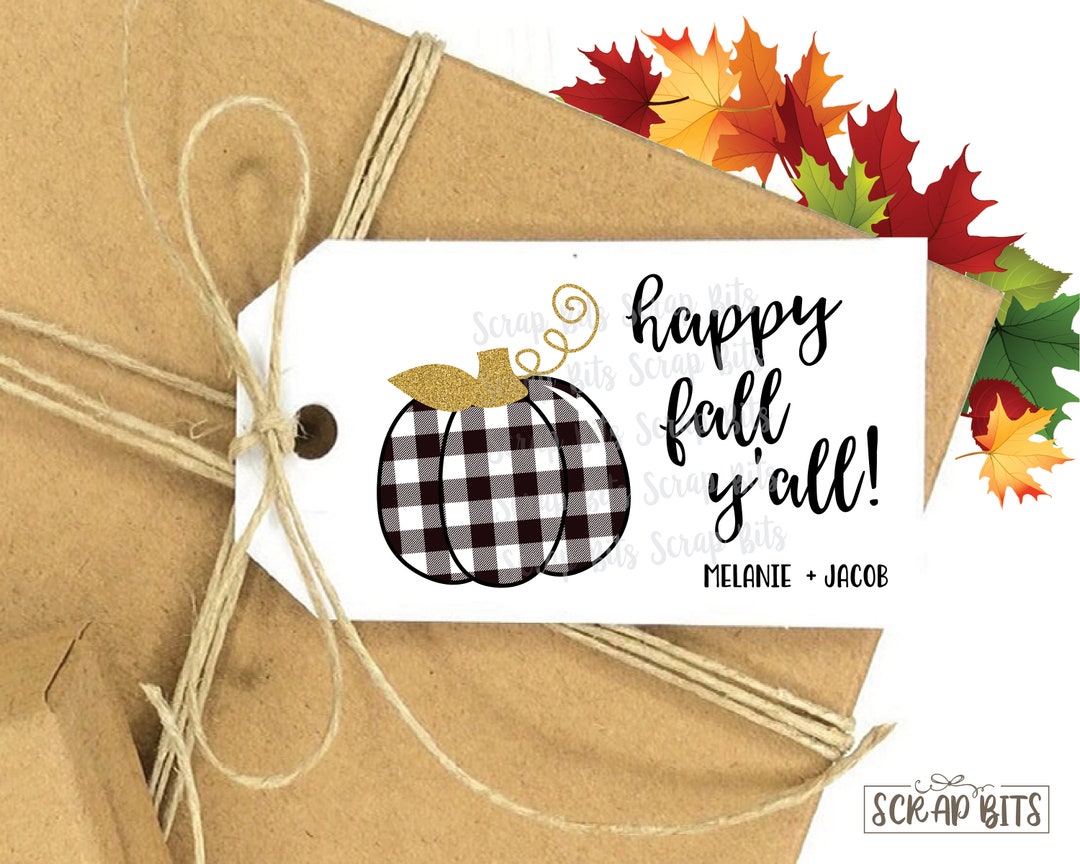 Fall Favor Tags, Happy Fall Y'all Buffalo Plaid Pumpkin Gift Tags for ...