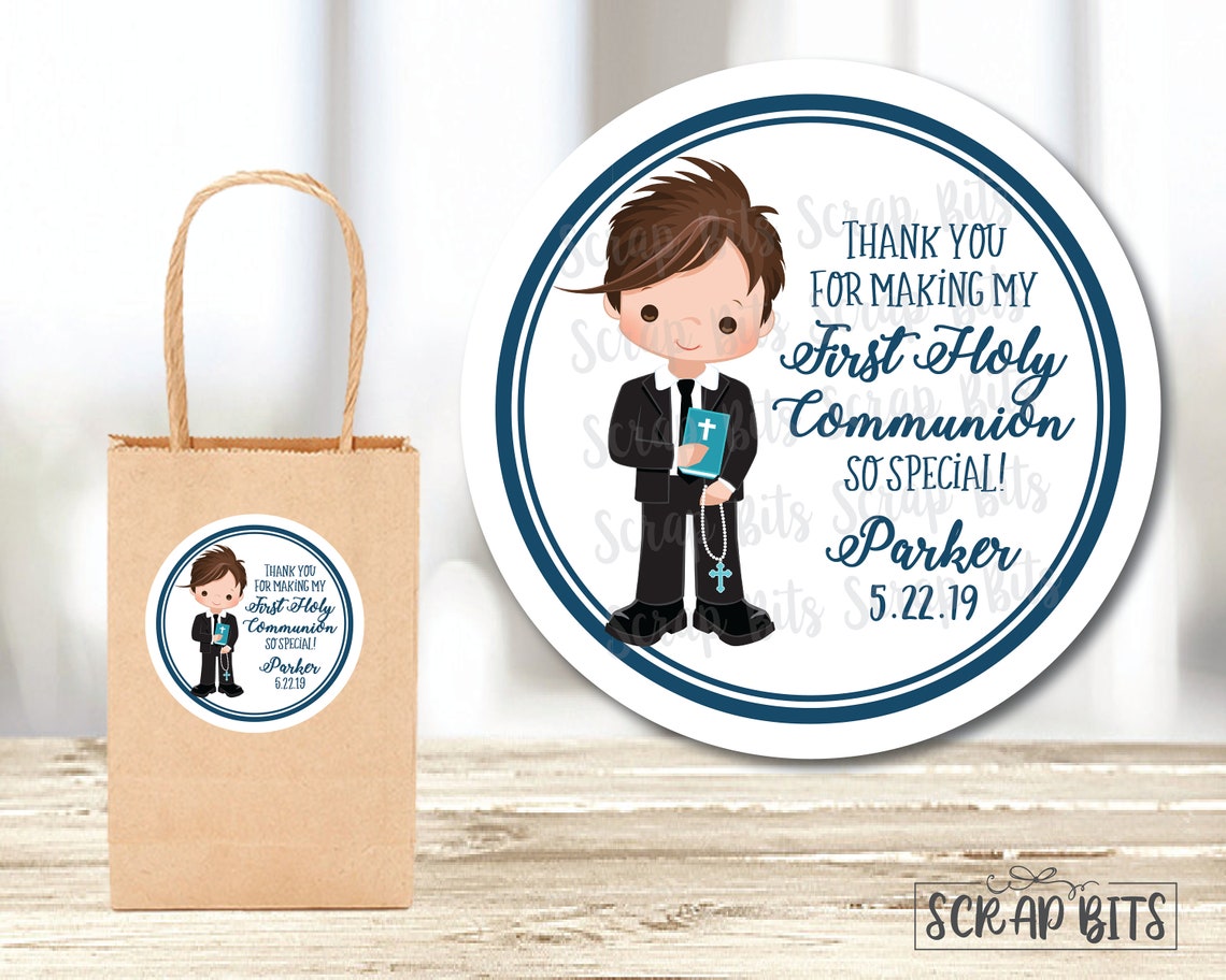 First Communion Stickers . Communion Boy . Personalized Favor | Etsy