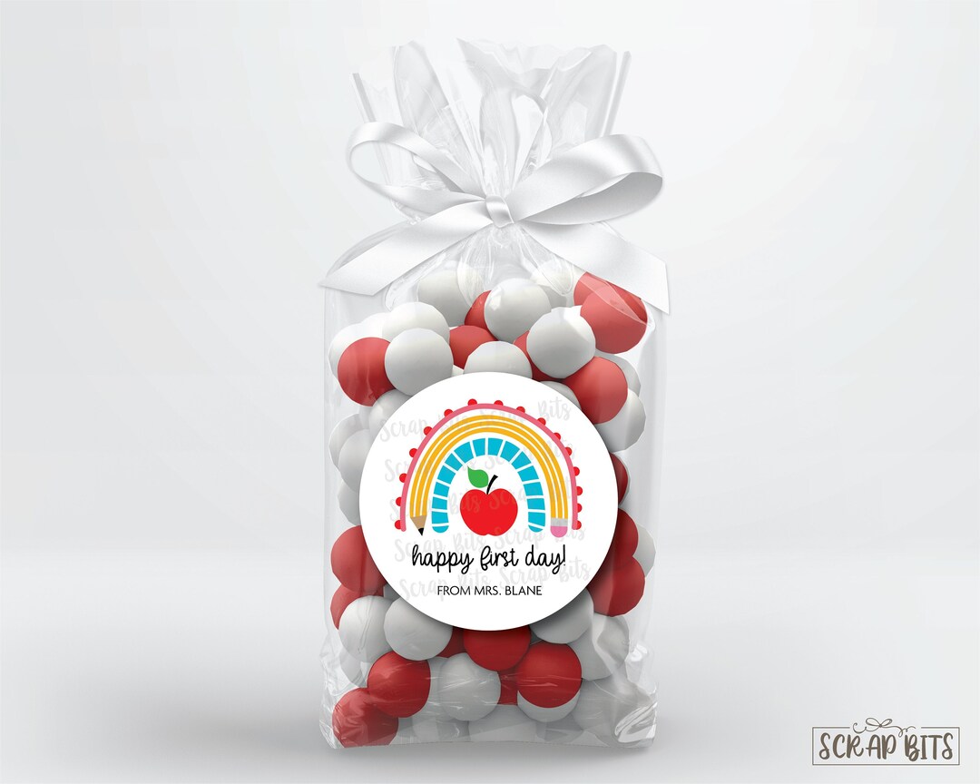 Happy First Day Stickers, 1st Day Rainbow Personalized Back to School ...