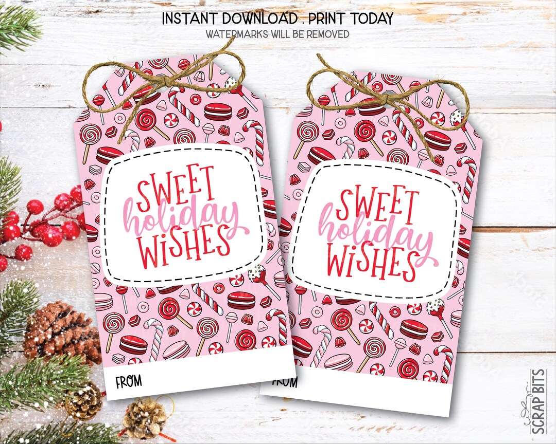 Christmas Gift Tags, Sweet Holiday Wishes, Pink Candy Seamless ...