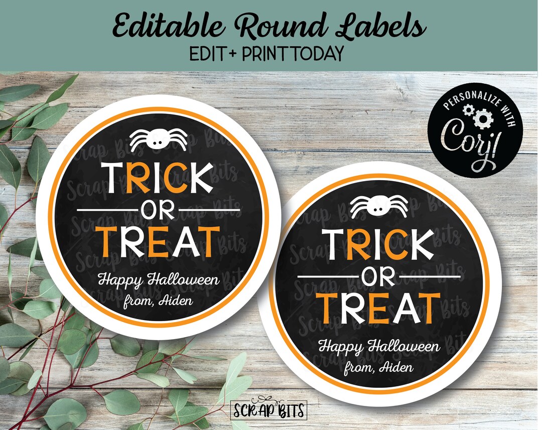 EDITABLE Printable Halloween Labels Trick or Treat Tags - Etsy