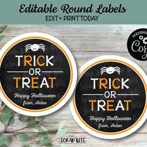 EDITABLE Printable Halloween Labels Trick or Treat Tags - Etsy