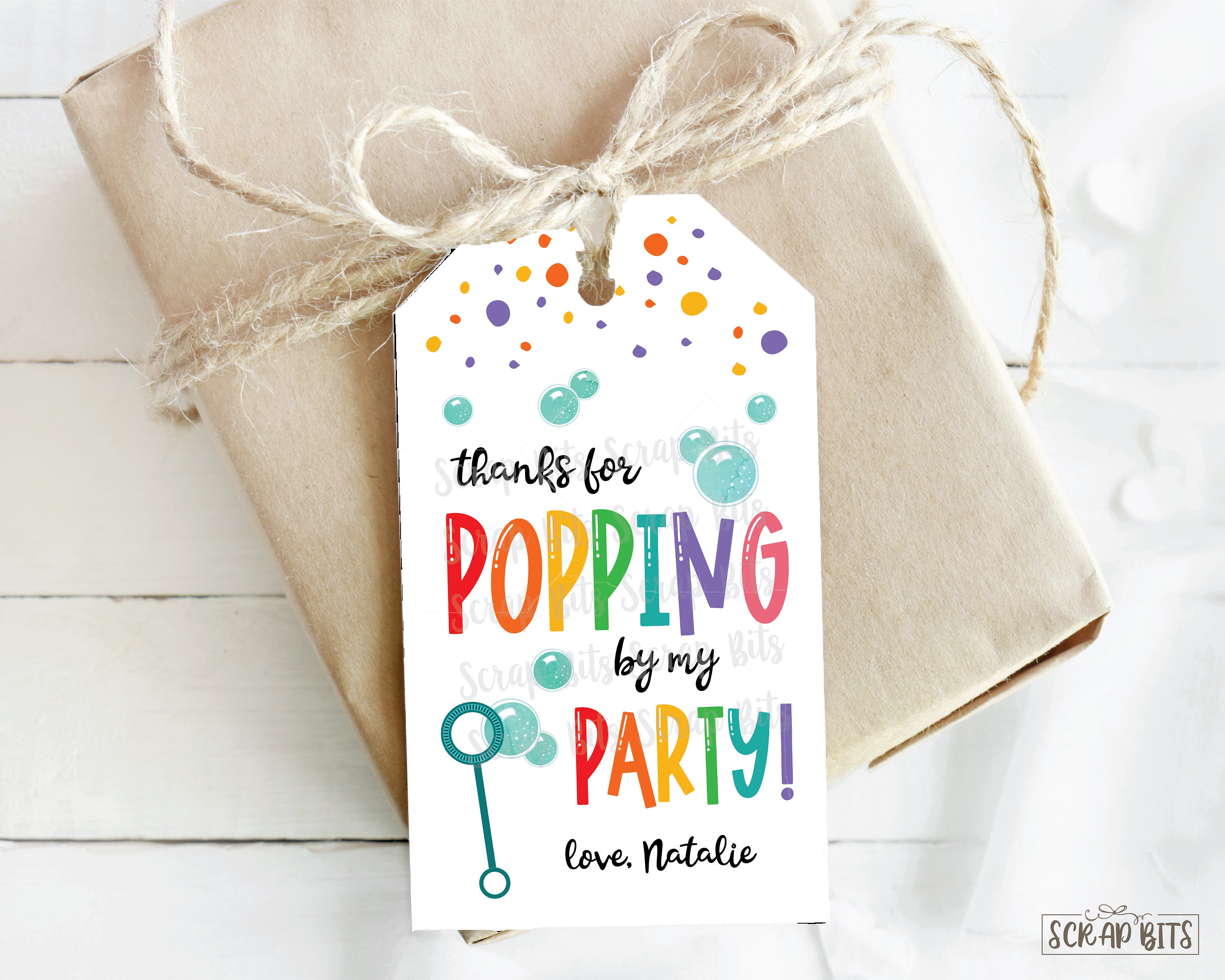 Thanks for Popping by Tags, Bubbles Birthday Party Favor Tags, Printed ...