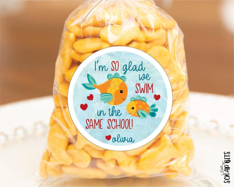 Goldfish Valentine Gift Stickers, Glad We Swim in the Same School ...
