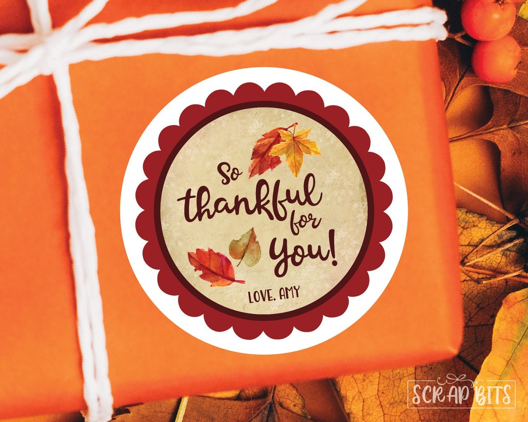 Thankful Stickers, so Thankful for You, Fall Leaves, Personalized ...