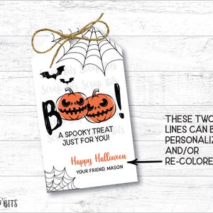 EDITABLE Halloween Boo Tags, A Spooky Treat Just for You, Boo Pumpkin ...