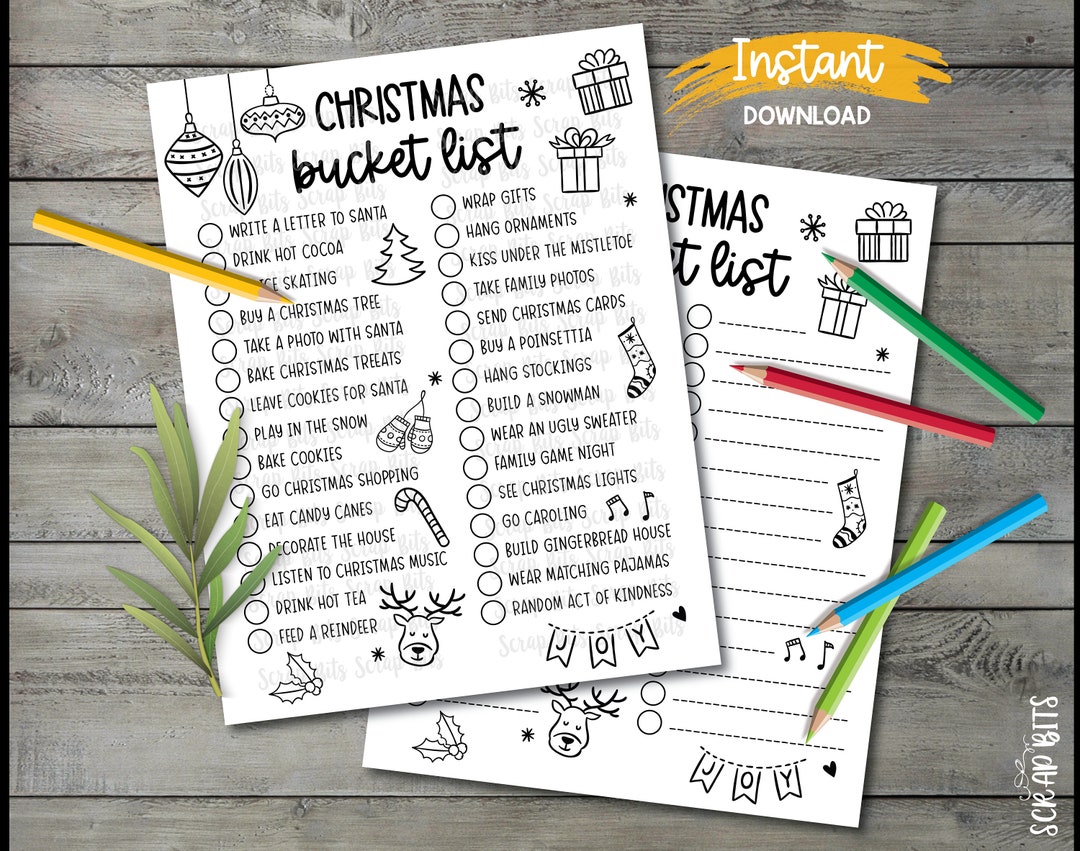 Printable Christmas Bucket List, Winter Bucket List, Christmas Activity ...