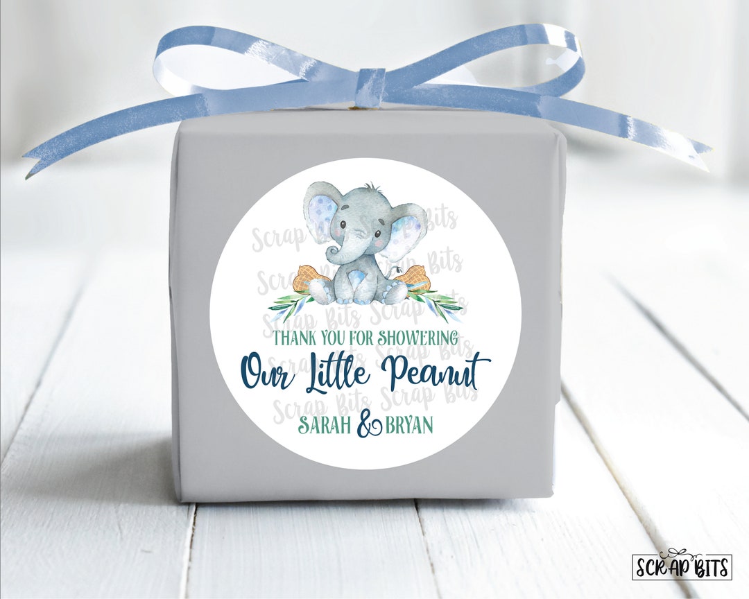 Elephant Baby Shower Stickers, Thank You for Showering Our Little ...