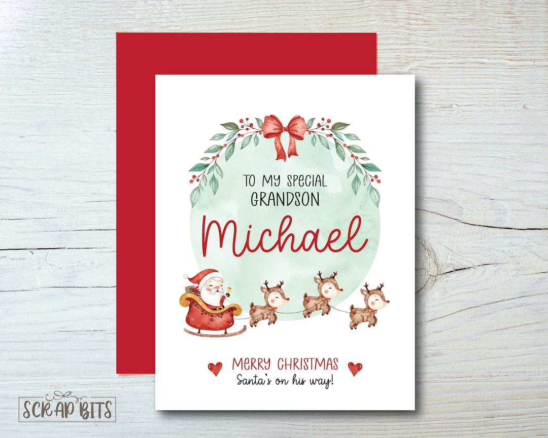 Grandson Christmas Card Personalized Cute Christmas Card - Etsy