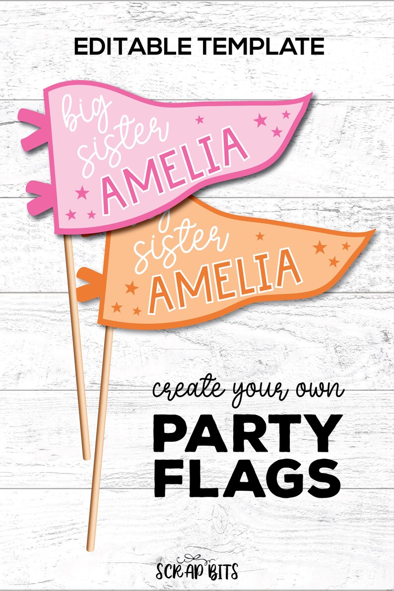 EDITABLE Big Sister Pennant Flag, Personalized Gift, Printable Party ...