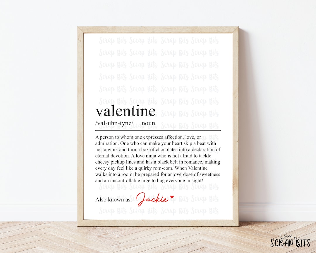 Valentine Definition Print, Printable Wall Art, Personalized Valentine ...