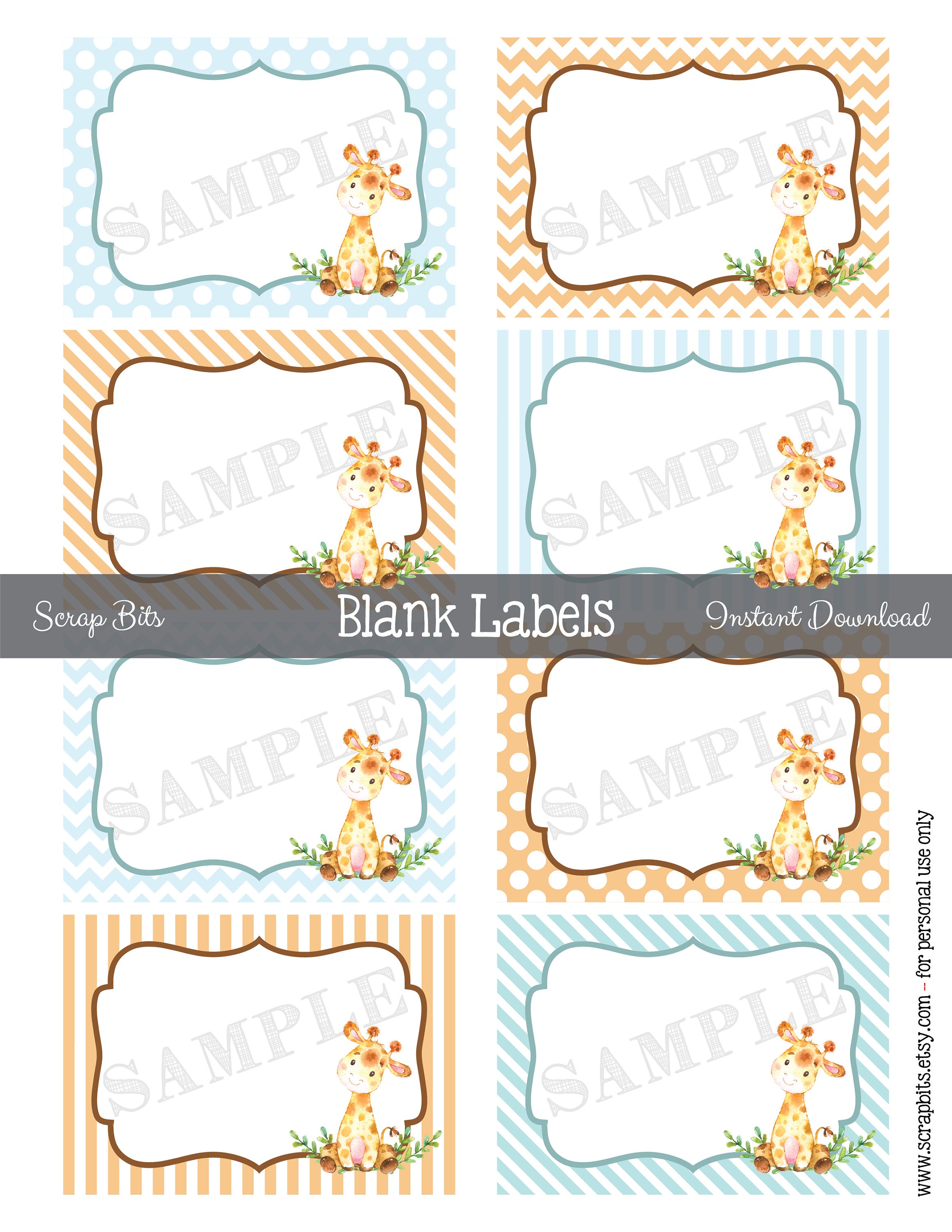 Printable Watercolor Giraffe Labels Blank Giraffe Favor Tags - Etsy España