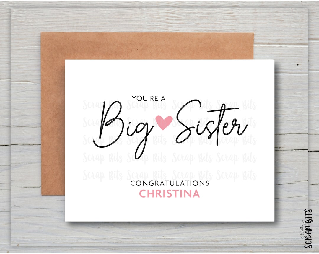 Personalized Big Sister Card, You're a Big Sister Small Heart Cursive ...