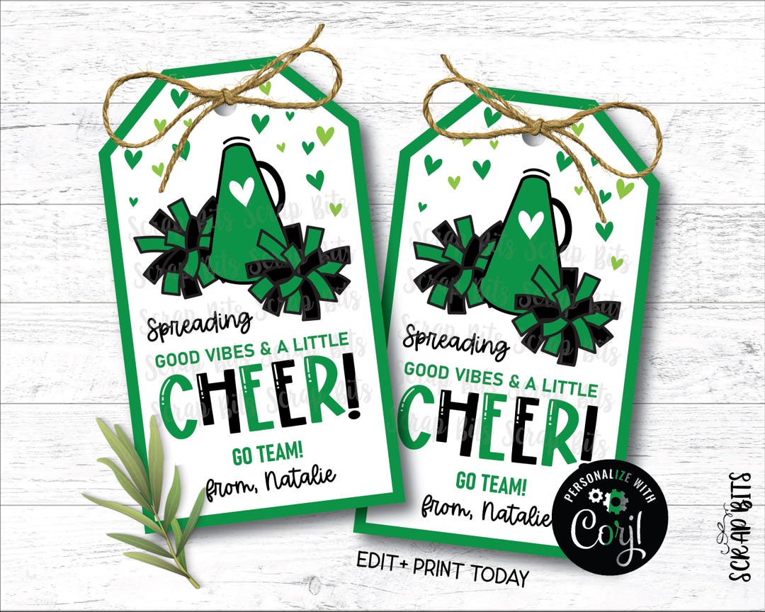 EDITABLE Cheerleading Tags, Spreading Good Vibes & A Little Cheer, Game ...