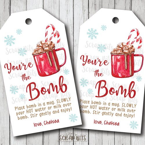 Christmas Gift Tags Hot Cocoa Bomb Hot Chocolate Recipe Tag | Etsy
