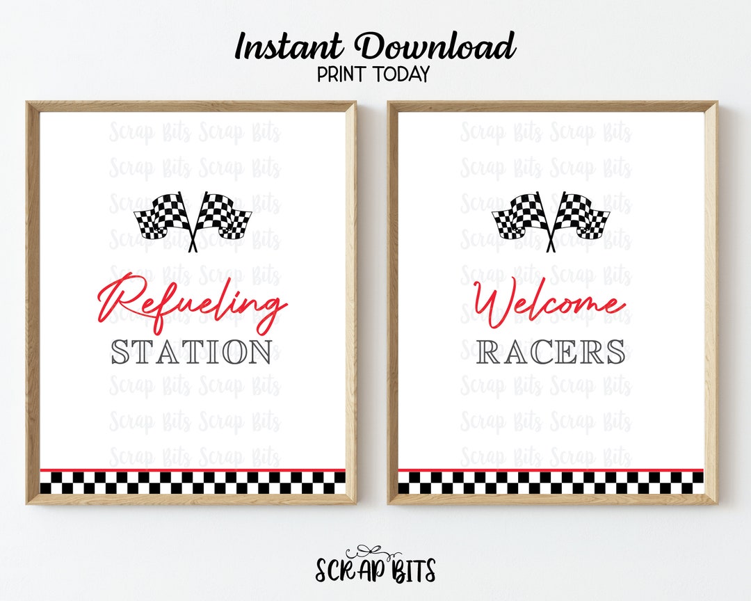 Welcome Racers, Refueling Station Sign, Racing Birthday Party Signs ...