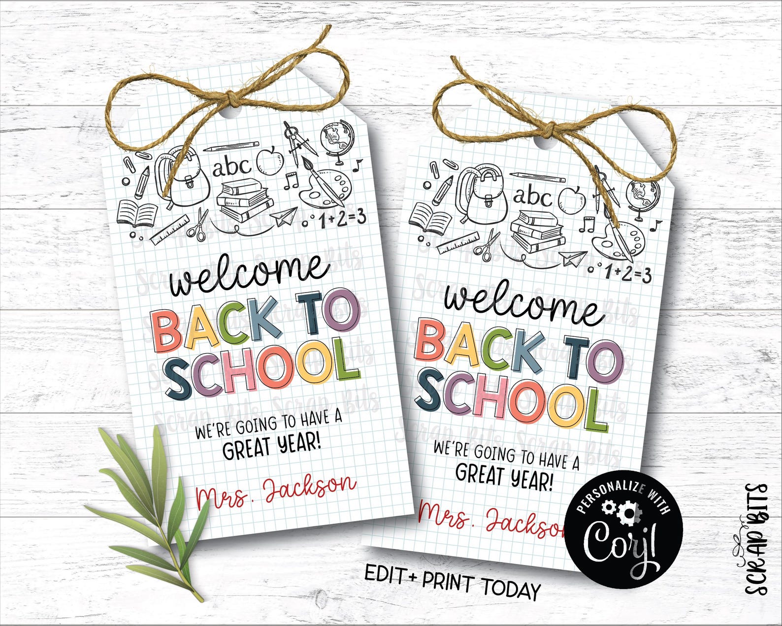 EDITABLE Back to School Tags, Doodle Graph Paper, Printable Digital ...