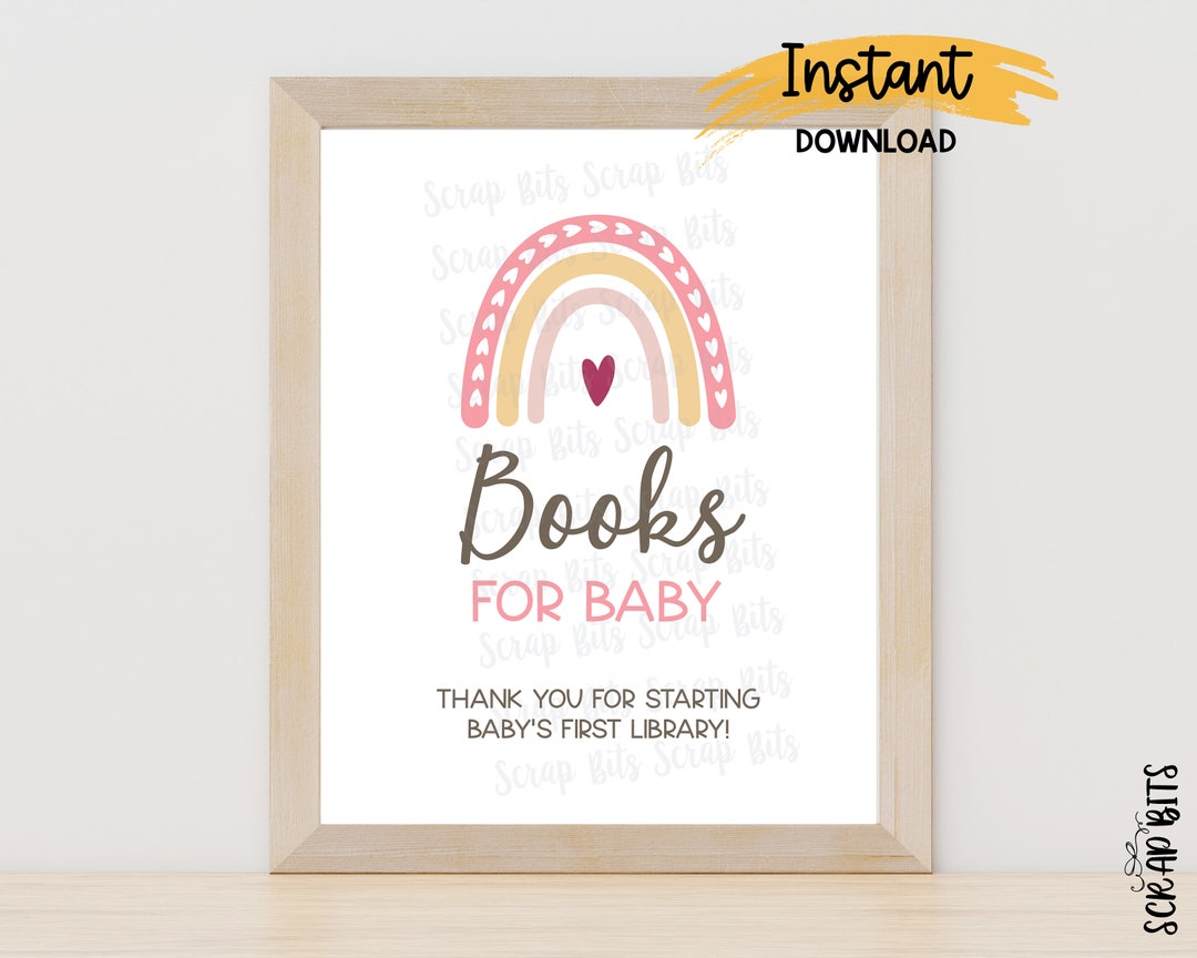 Books for Baby Sign, Pink Boho Rainbow Baby Shower Table Sign ...