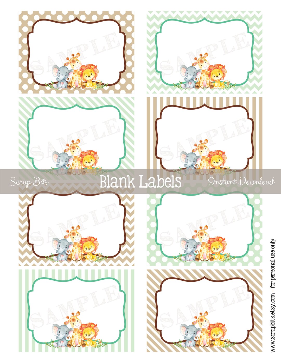 Jungle Animals Food Labels, Printable Safari Labels, Flat Blank Favor ...