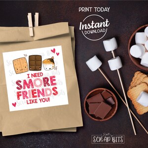Printable Valentine Smore Tags, I Need S'more Friends Like You, Pink ...