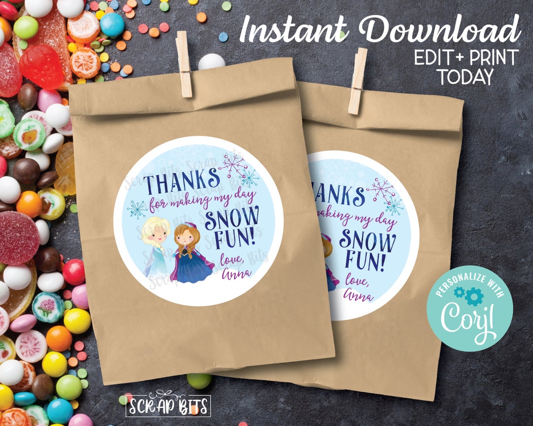 EDITABLE Printable Frozen Birthday Labels, Frozen Party Thanks for ...