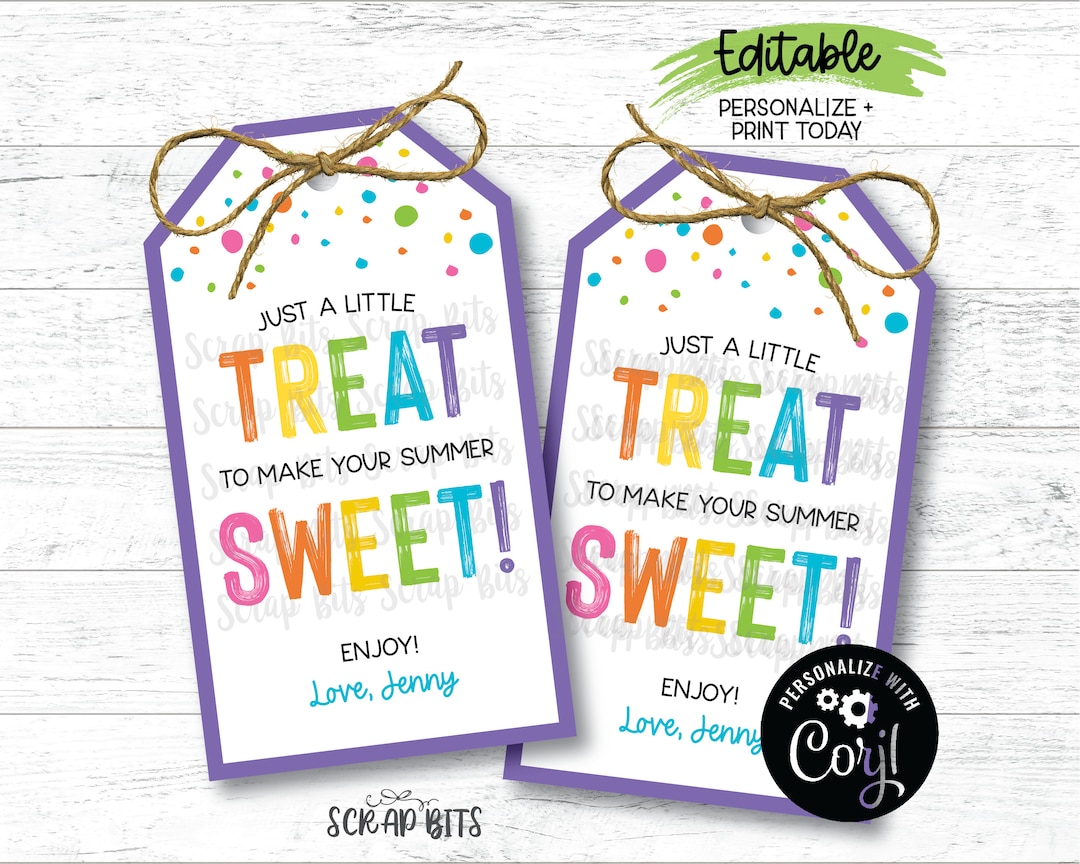 EDITABLE Summer Sweet Treat Tags, Last Day of School, Summer Birthday ...