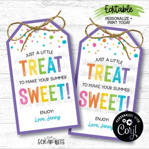 EDITABLE Summer Sweet Treat Tags, Last Day of School, Printable Tags ...