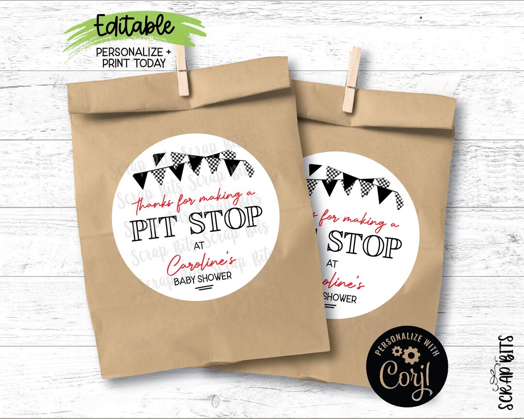 EDITABLE Racing Baby Shower Favor Labels, Thanks for Making A Pit Stop ...