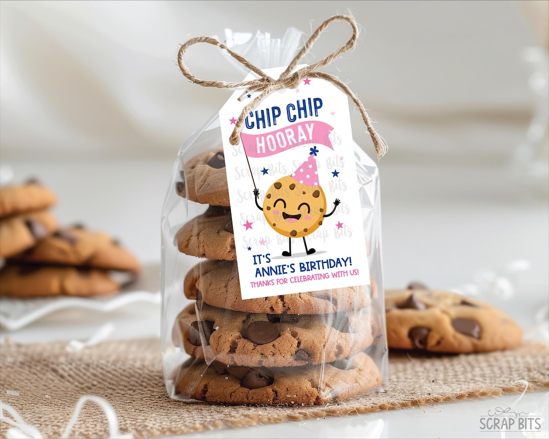 PRINTED Chip Chip Hooray Birthday Favor Tags, Chocolate Chip Pink Hat ...