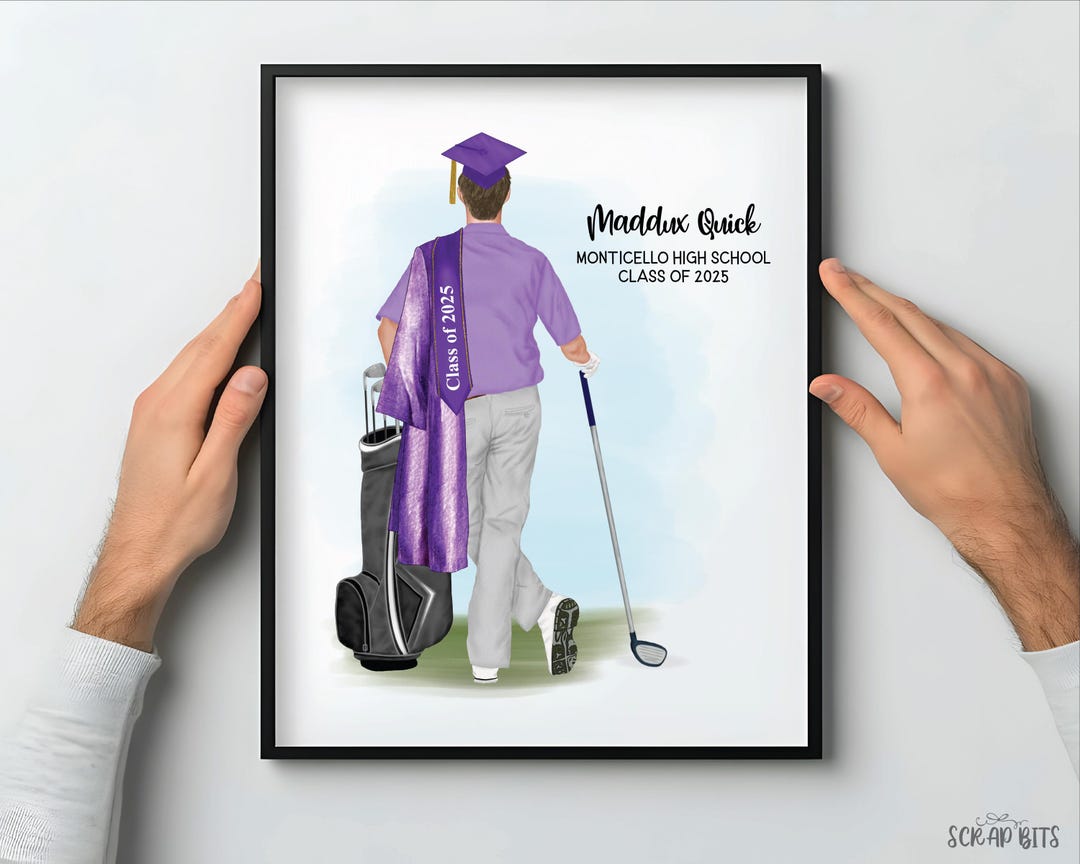 Golf Graduation Portrait Print, Custom Male Golfer Athlete Gift for ...