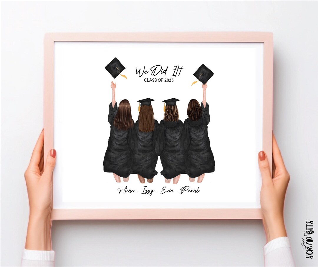Graduation Digital Portrait, Female Best Friend Group of 4 Tossing Cap ...
