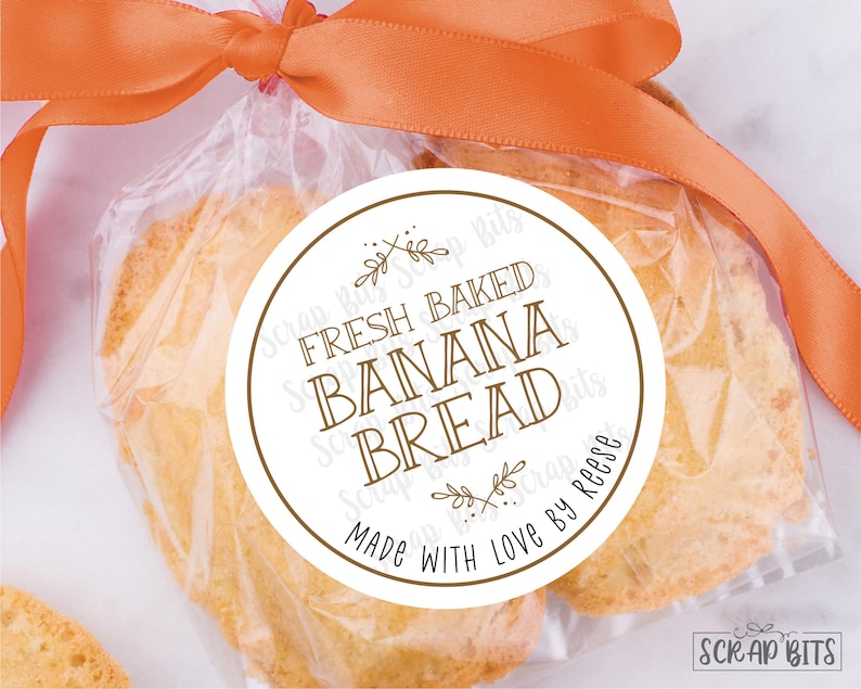 Fresh Baked Banana Bread Stickers, Quaint Doodle Sprigs, Personalized ...