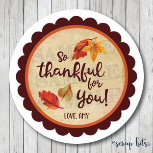Thankful Stickers, so Thankful for You, Fall Leaves, Personalized ...