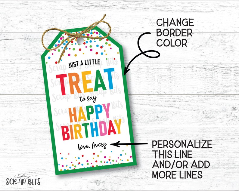 EDITABLE Birthday Gift Tags, A Little Treat to Say Happy Birthday Tags ...
