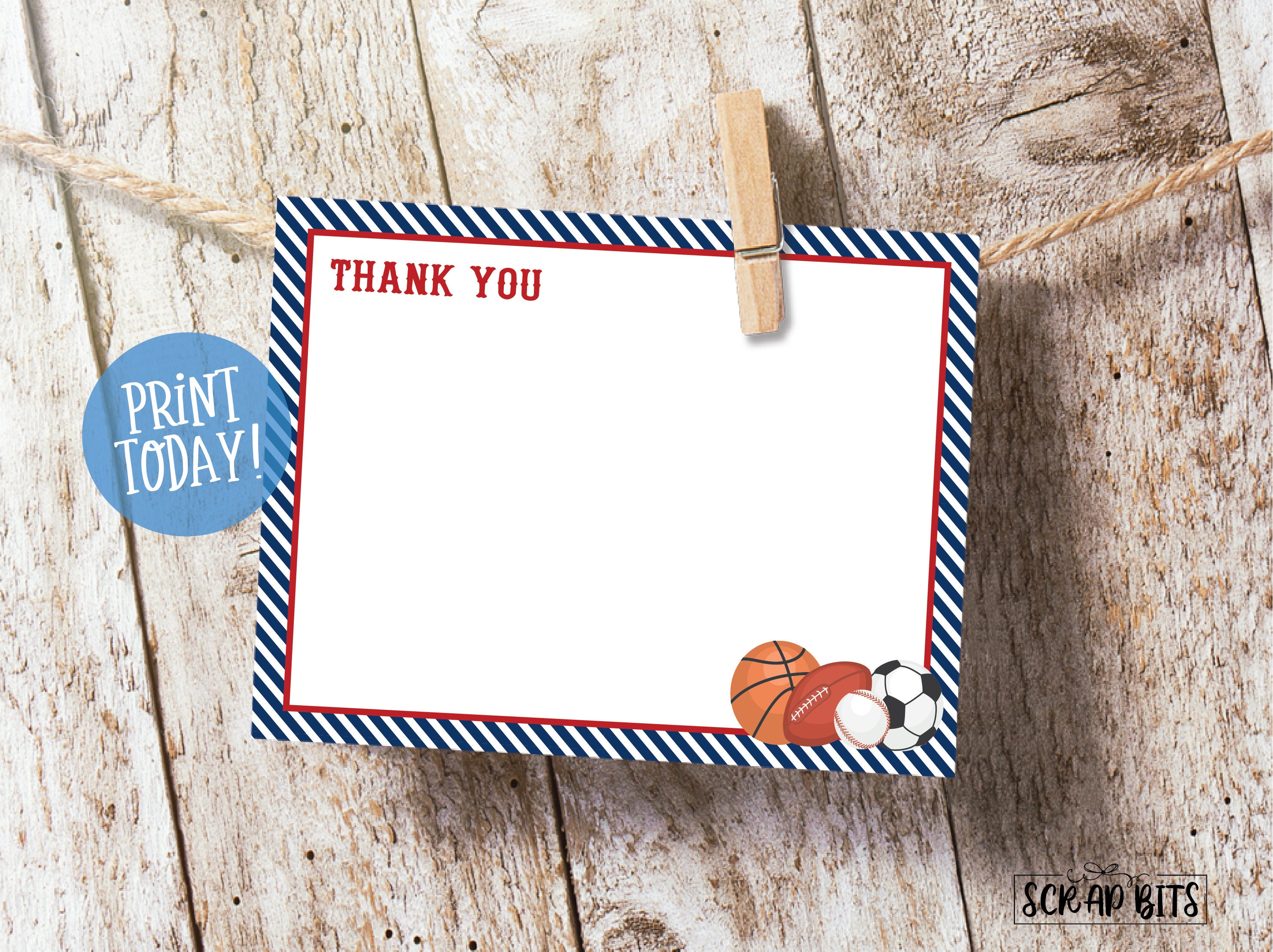 Sports Thank You Cards Printable Sports Note Cards . Instant | Etsy
