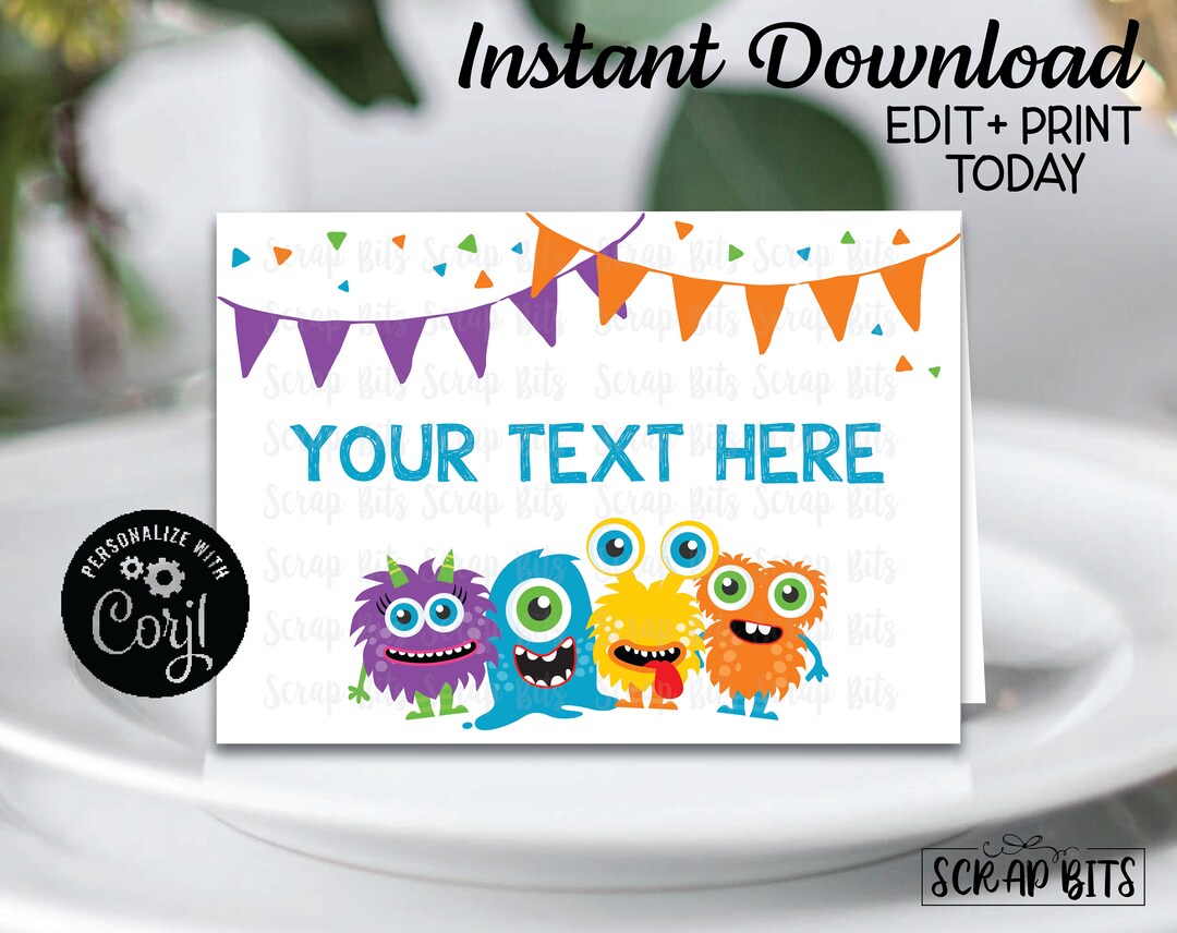 EDITABLE Monster Tent Cards, Printable Monster Party Food Table Cards ...