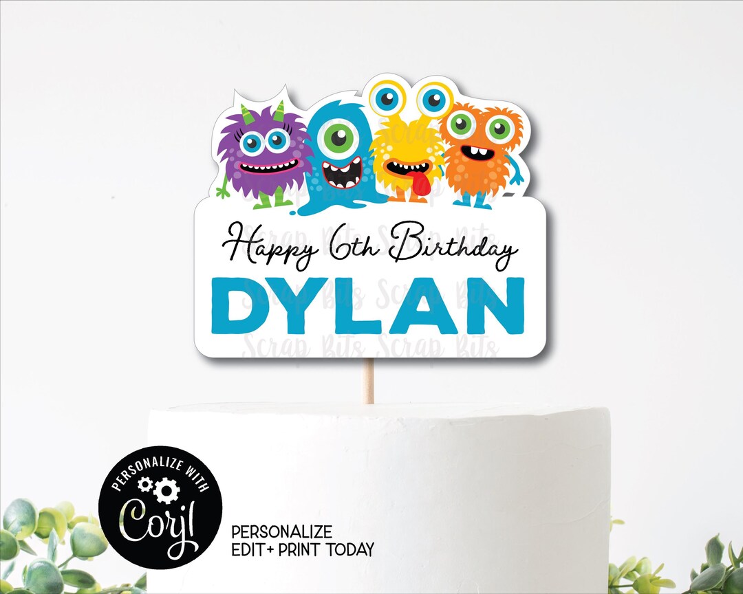 EDITABLE Monster Cake Topper, Printable Monster Birthday Party Decor ...