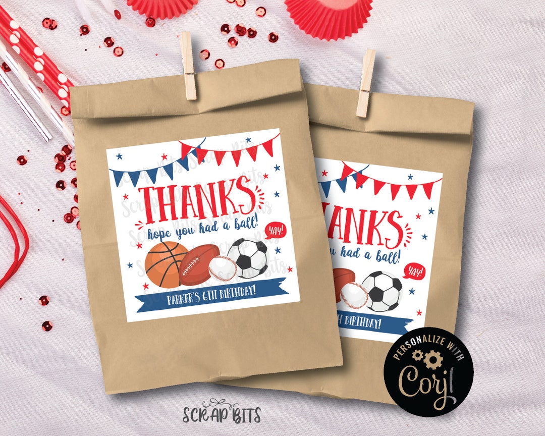 EDITABLE Sports Party Tags, Hope You Had A Ball Birthday Tags ...