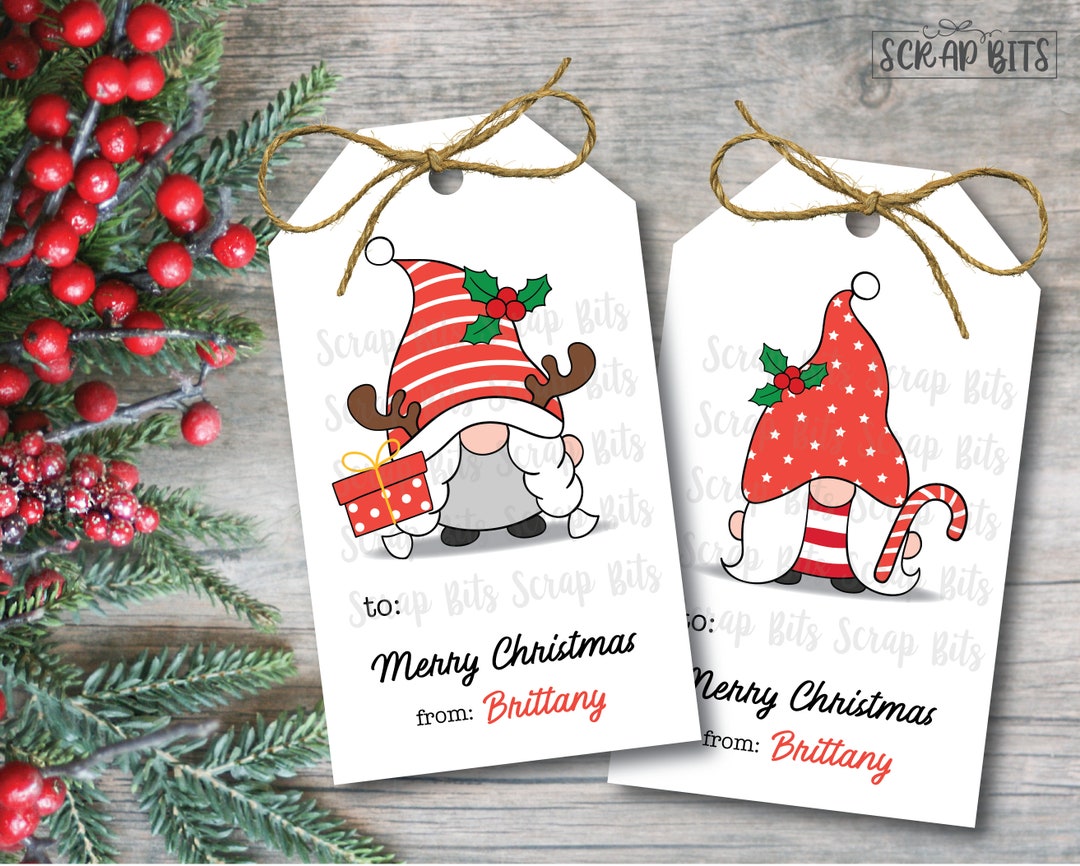 Cute Christmas Gnomes Gift Tags, Personalized Gift Labels, Printed ...