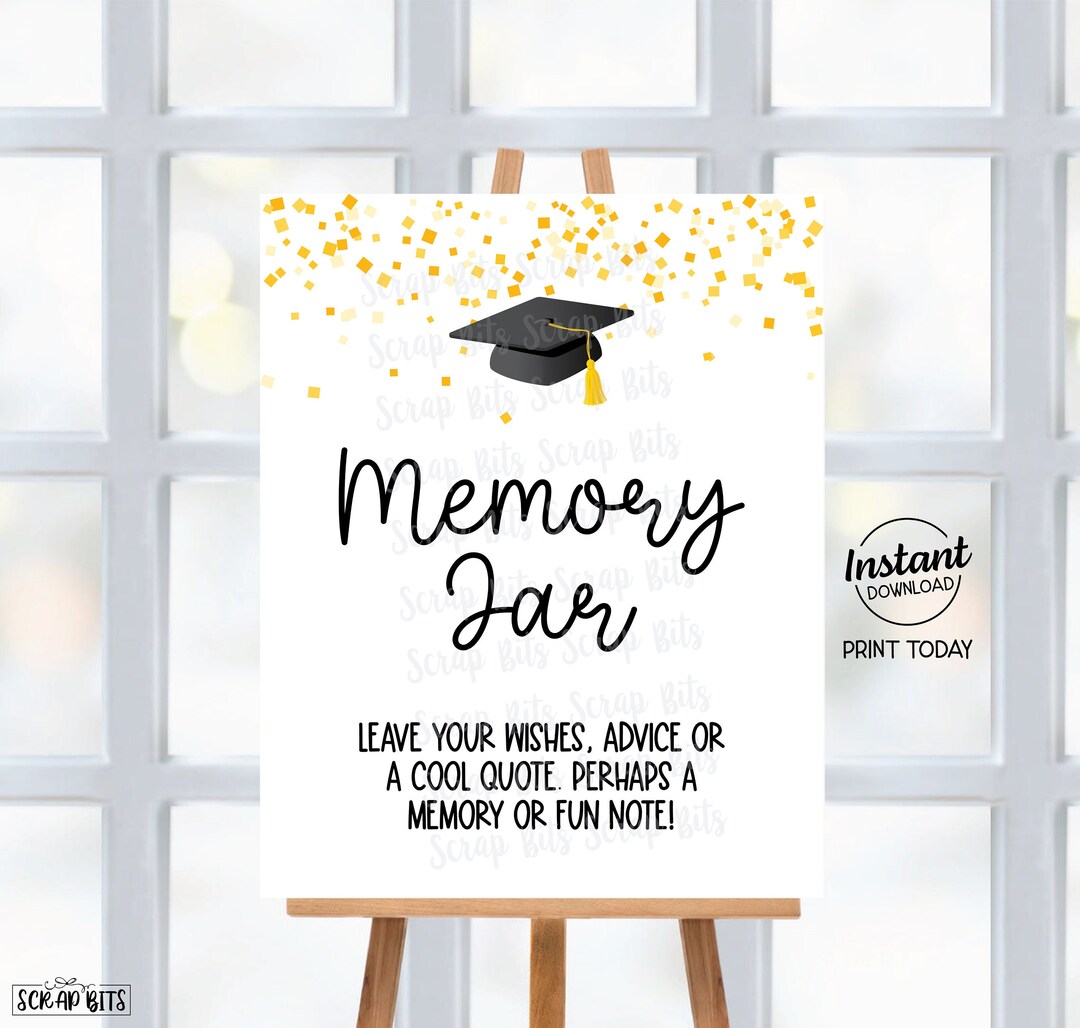 Graduation Memory Jar Sign, Cap & Confetti Printable Graduation Party ...