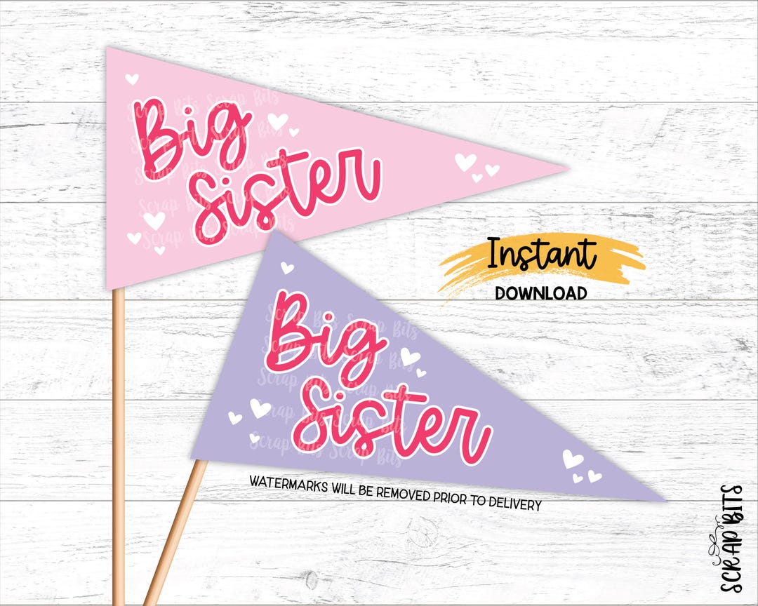 Big Sister Printable Pennant Flags, Pink & Purple DIY Celebration Flags ...