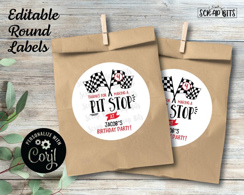 EDITABLE Racing Birthday Labels, Thanks for Making A Pit Stop ...