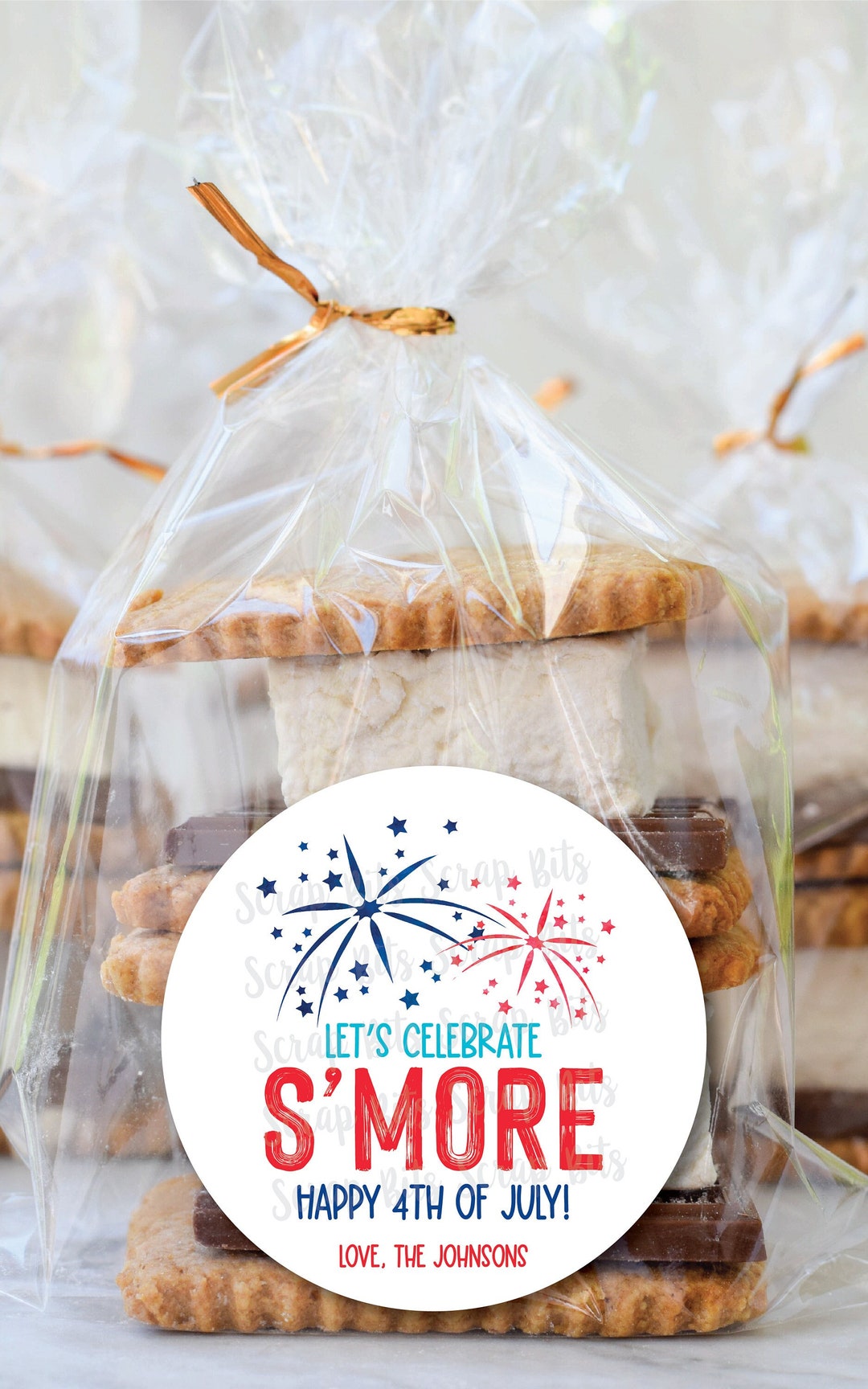 4th of July S'mores Party Stickers + Treat Bags, Let's Celebrate S'more ...