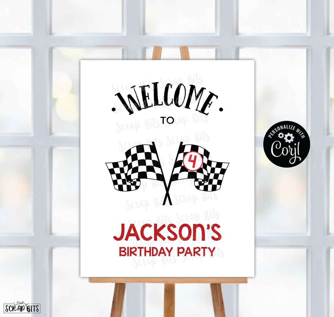 EDITABLE Printable Welcome Sign Personalized Racing Party - Etsy