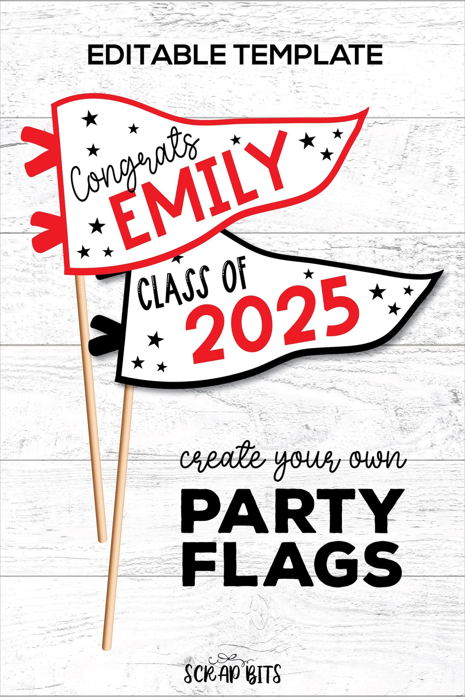 EDITABLE Graduation Pennant Flags, Congrats Name Class of 2025 ...