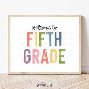 Welcome to Fifth Grade Sign, Pastel Rainbow Paintstroke, 5th Grade ...