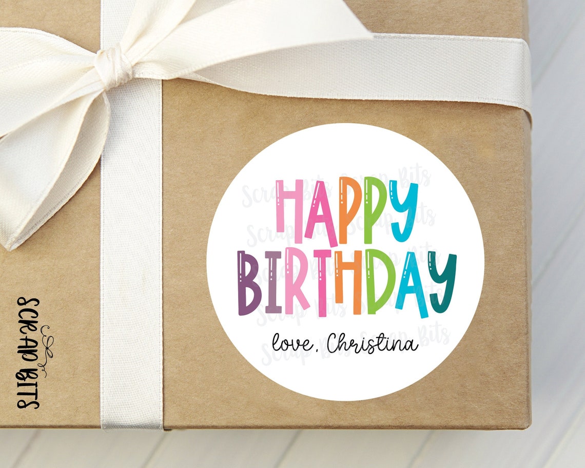 Happy Birthday Gift Stickers, Bouncy Rainbow Personalized Gift Tags ...