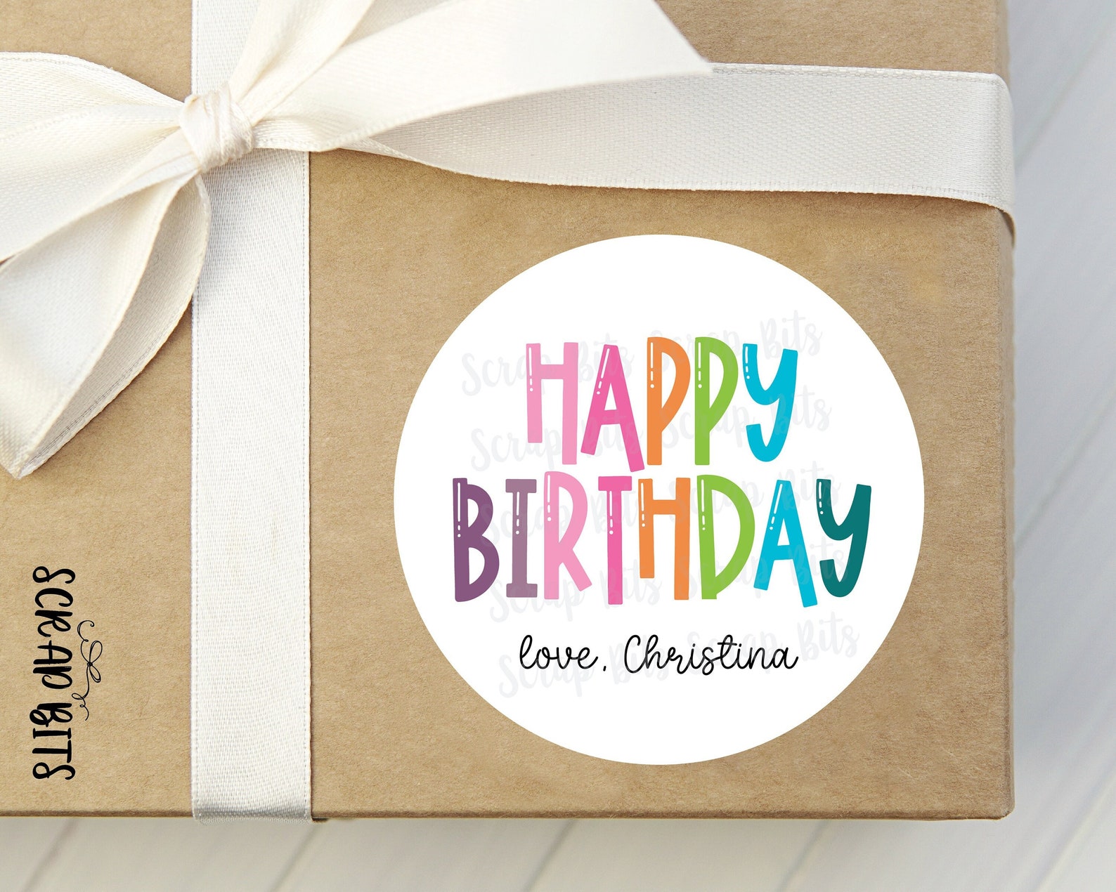 Happy Birthday Gift Stickers, Bouncy Rainbow Personalized Gift Tags ...