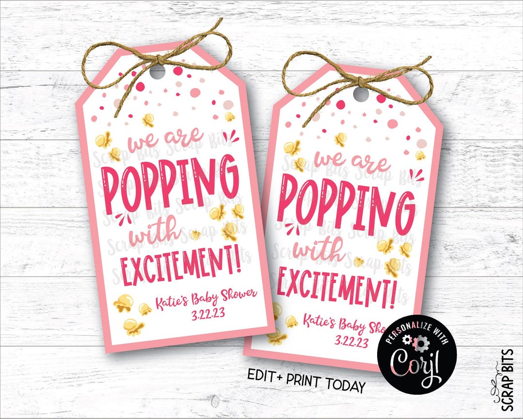 Printable Popcorn Baby Shower Favor Tags, Popping With Excitement ...